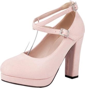 Smilice Chaussures Mary Jane avec semelle plateforme | Talon de 10,5 cm et plateau de 2 cm | Semelle en caoutchouc antid&eacute;rapante | Capuchon rond et sangle cro