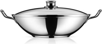 WMF Party Taiwan Wokpfanne Induktion 36 cm, Wok mit Deckel und Ablagegitter, Wok Induktion mit Deckel, Cromargan Edelstahl unbeschichtet, backofengeeignet