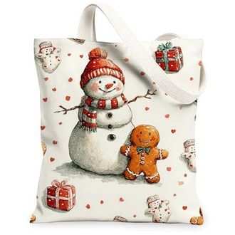 Generic Sac fourre-tout en toile motif bonhomme de neige, joli motif vacances dhiver, sacs de courses réutilisables, amusants, festifs, légers et lavables en 