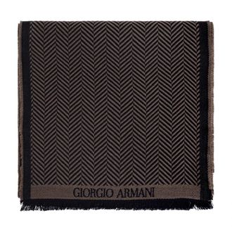 Giorgio Armani Wollschal mit Fischgr&auml;tenmuster - - Accessories - Herren - Braun - ONE SIZE