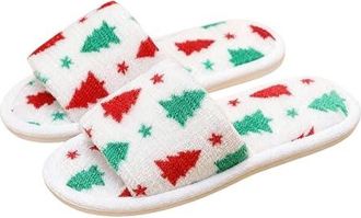 Generic Femme Pantoufles De Maison en Peluche Douces Hiver Noël Chaussons À Bout Ouvert dIntérieur Léger Semelle Antidérapante Confortables Chaussures Maison 