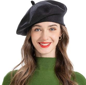 ZLYC Béret Français Réversible en Cachemire de Couleur Unie pour Femmes et Filles(Noir),Taille Unique