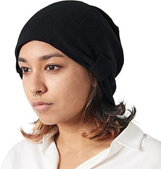 Charm by Casualbox Chapeau Femme Bonnet Homme Slouchy - Beanie Ete de 100% Coton Casquette Chimio Bonnet Nuit Tombant Léger Noir