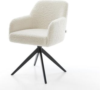 DELIFE Drehstuhl Greg-Flex Teddystoff Beige Kreuzgestell breit Schwarz 360&deg; drehbar Wippfunktion Taschenfederkern, Esszimmerst&uuml;hle