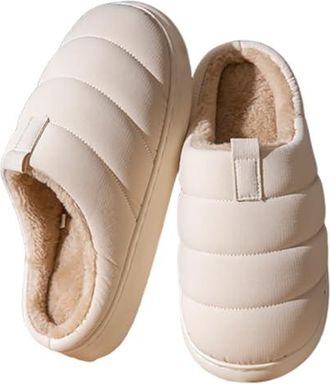 Generic Chaussons Femme Chauds Flocons, Pantoufles Douces &agrave; Semelle &Eacute;paisse Anti-D&eacute;rapante, M&eacute;moire de Mousse pour Int&eacute;rieur et Ext&eacute;rieur,Beige,39 EU