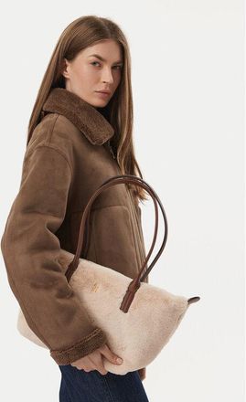 Tommy Hilfiger Handtasche Popette East West Tote Faux Fur AW0AW19310 Hellbeige