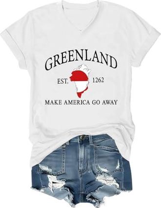 Generic T-shirt unisexe Greenland Make America Go Away avec col en V, blanc, 3XL