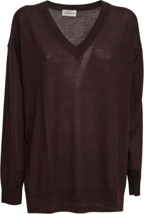 P.A.R.O.S.H. P.a.r.o.s.h., Femme, Pulls, Brun, Taille: 40 FR Maglia scollo a v Manica lunga polsini a costine Vestibilit&agrave; over