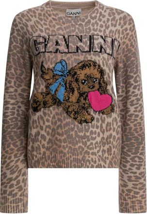 Ganni Femme, Pulls, Multicolore, Taille: 36 FR Pull en laine avec motif chiot