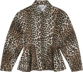 Ganni Femme, Blouses et Chemises, Brun, Taille: 42 FR Chemisier slim en mousseline &agrave; imprim&eacute; l&eacute;opard