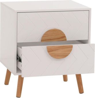 Mendler Mendler - Table de nuit HWC-N89, commode table dappoint, tiroir à chevrons bois mélaminé, 55x48x40cm blanc