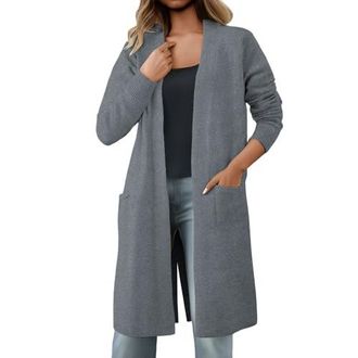 Generic 2026 Printemps &Eacute;l&eacute;gant Cardigan Long Tricot Pull Wrap Automne Hiver Manteau Doux Ouvert Devant Duster Outwear Blouse D&eacute;contract&eacute;e, gris, Taille unique