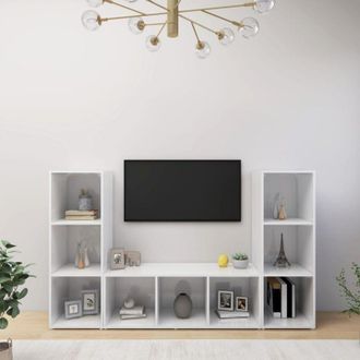 vidaXL Vidaxl - Meubles tv 3 pcs Blanc 107x35x37 cm Bois ding&eacute;nierie