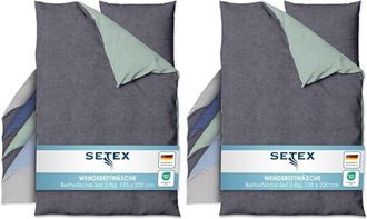 Setex Wendebettw&auml;sche 135x200 cm - 2-teiliges Bettw&auml;sche-Set in ansprechendem Salbei-Dunkelgrau-Design, Inklusive Bettdeckenbezug und Kissenbezug (80x80 cm)