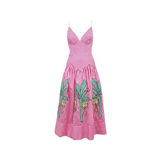 Farm Rio Midi-Kleid mit V-Ausschnitt und Spaghettitr&auml;gern - - Dresses - Damen - Rosa - S