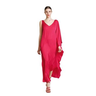 Access Fashion Access Fashion, Femme, Robes, Rose, Taille: 42 FR Robe Trap&egrave;ze en Satin avec Manches Asym&eacute;triques