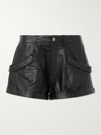 R13 Shorts Aus Leder Mit Raffungen - Schwarz