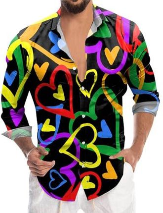 Generic Chemise &agrave; manches longues pour homme avec imprim&eacute; num&eacute;rique 3D et revers boutonn&eacute; 2026, bleu, 3XL