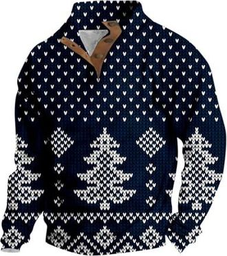 Generic Pull de Noël pour homme Fair Isle - Imprimé décoratif - Manches longues - Doublure en polaire - Pull chaud pour homme, a-noir, 3XL