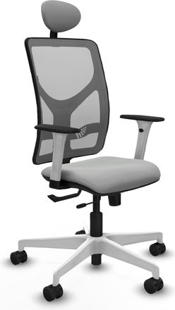 Piqueras y Crespo Hellgrauer Stuhl mit wei&szlig;en und schwarzen Armlehnen, h&ouml;henverstellbarer Lendenwirbelst&uuml;tze und festem Kopfteil, ausgestattet mit Syncro/Traslack. Grau