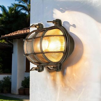 Licht-Erlebnisse Au&szlig;enwandleuchte Glas Messing in Nickel IP64 rostfreie Schiffslampe Au&szlig;en Haus Haust&uuml;r Terrasse
