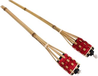 Hemobllo 2 Stück Bambusfackeln Gartenfackeln Outdoor mit Docht Dekorativ Kompakt Warmes Licht für Garten Terrasse Natürliche Gewebte Bambuslampen für Stimmungs