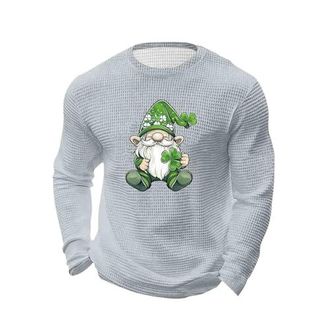 Generic Pull gaufr&eacute; pour homme - Sweat-shirt fantaisie pour la Saint-Patrick - Vert - En forme de coeur - Imprim&eacute; tr&egrave;fle porte-bonheur - Haut col rond - Manch