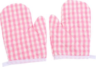 SOLUSTRE Ofenhandschuhe Kinder Silikon W&auml;rmebest&auml;ndig Mikrowellenhandschuhe K&uuml;che Mit Hitzeschutz rutschfest Robust 2 St&uuml;ck Rosa Kariert