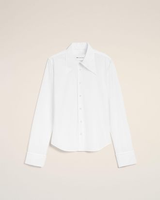 Ami Chemise Ajustée Blanche Col En Pointe en Soie Mélangée Blanc - 34 - Femme