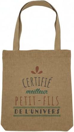 Fabulous Sac Shopping Tote Bag Aspect Lin - Certifi&eacute; meilleur Petit-fils de lunivers - Sac de Courses Toile Epaisse 360g Beige Naturel Cabas Port&eacute; Epaule Solid