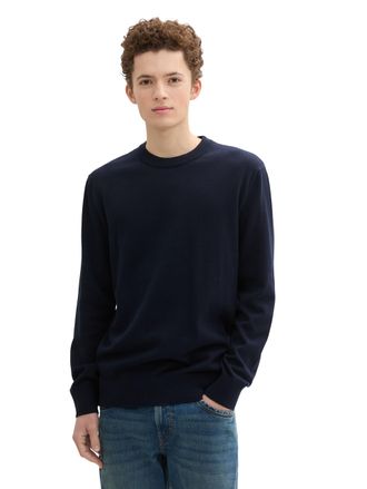 Tom Tailor Herren 1042509 Basic Strick-Pullover mit Rundhalsausschnitt, 10668-Sky Captain Blue, S