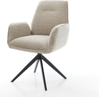 DELIFE Drehstuhl Zoa-Flex Webstoff Soft Beige Kreuzgestell breit Schwarz 360&deg; drehbar Wippfunktion Taschenfederkern, Esszimmerst&uuml;hle
