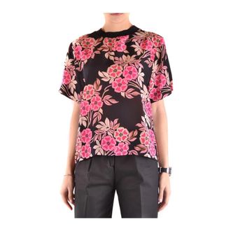 Msgm Blumiges Seiden-T-Shirt mit kurzen &Auml;rmeln - - Tops - Damen - Mehrfarbig - S