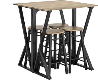 SoBuy OGT24-N 5-teilige Essgruppe Esstisch mit 4 St&uuml;hlen Klapptisch Esszimmer Sitzgruppe K&uuml;che K&uuml;chentisch Holztisch klappbar im Industrial-Look