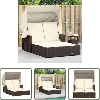 vidaXL vidaXL Gartenm&ouml;bel - Doppel-Sonnenliege mit Dach und Auflagen Braun Poly Rattan