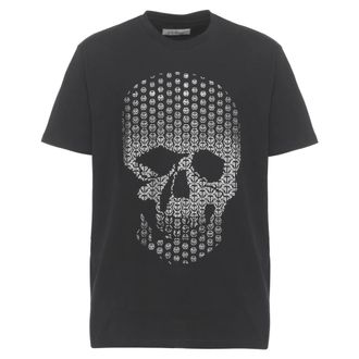 Philipp Plein Homme, Tops, Noir, Taille: XL T-Shirt Col Rond T&ecirc;te de Mort Strass