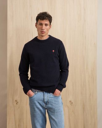 Faguo Pull col rond en laine bleu marine