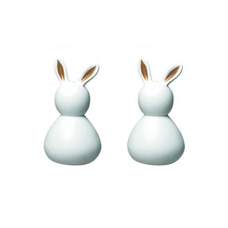 R&auml;der Ostern Hase klein 2er Set aus Porzellan, teilglasiert in der Farbe Wei&szlig;-Gold, Ma&szlig;e: 3 x 2,5 x 5 cm, 14715