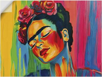 Artland ARTland Wanddeko Wandtattoo selbstklebende Vinylfolie 120x90 cm Feminismus Porträt Frau abstrakt bunt modern Frida Kahlo Floral U5MS