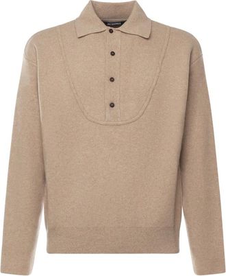 Jacquemus Femme, Pulls, Beige, Taille: 40 FR Beige Cashmere Sweater Ribbed Collar