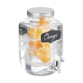 Relaxdays Getr&auml;nkespender mit Fruchteinsatz, Limobeh&auml;lter 4 L, mit Zapfhahn & Deckel, Bowlegef&auml;&szlig;, Glas, transparent