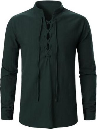 Generic T-shirt &agrave; manches longues pour homme, mode jeune, col montant, chemise &agrave; manches longues, Vert arm&eacute;e., XXL