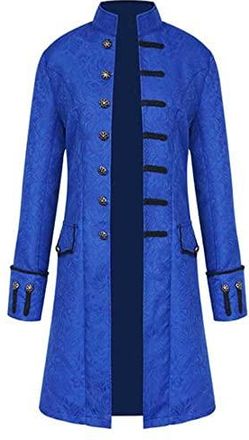 Generic Manteau steampunk pour homme, veste gothique pour homme, midi, classique, noir, m&eacute;di&eacute;val, trench avec boutons, style victorien, jupe de marche, unifor