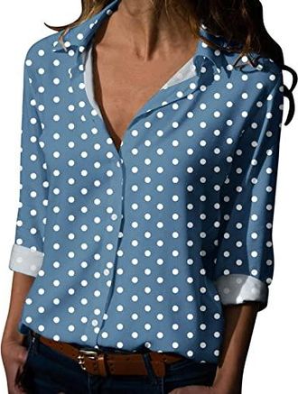 Generic Chemisier &agrave; pois &agrave; manches longues pour dames. Hauts d&eacute;contract&eacute;s &agrave; col roul&eacute; avec col rabattable - Blouse &agrave; la mode. Hauts de base pour femmes. Chemi