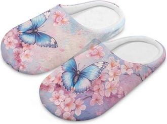Coloranimal Pantoufles de spa pour femme - Pantoufles dint&eacute;rieur en vrac antid&eacute;rapantes &agrave; bout ferm&eacute;, Papillon en fleurs de cerisier, 35.5/36.5 EU