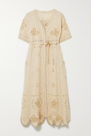 Vita Kin Colette Midikleid Aus Leinen Mit Lochstickerei - Neutral
