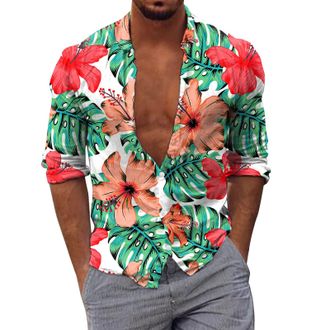 Generic Hawaii Hemd Herren Herrenhemd Langarm Sommerhemd Freizeithemd Vintage Hawaii Hemd Langarm Hemd L&auml;ssige Bluse Hemd Regular Fit Shirt