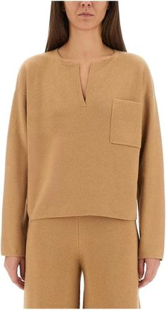 Max Mara Femme, Pulls, Beige, Taille: 38 FR Luxueux pull en maille &agrave; col montant