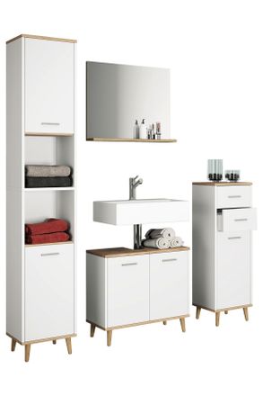 MID.YOU Mid.you Badezimmer VCM Landos, Wei&szlig;, Honigeiche, Holzwerkstoff, 124 cm, stehend, Spiegel mit Ablage, Badezimmer, Badm&ouml;belsets & Badm&ouml;belserien, Badm&ouml;b