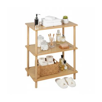 Relaxdays Standregal, HxBxT: 79 x 60 x 40 cm, 3 Ablagen, MDF & Bambus, Beistellregal f&uuml;r Bad, Wohnzimmer, K&uuml;che, Natur